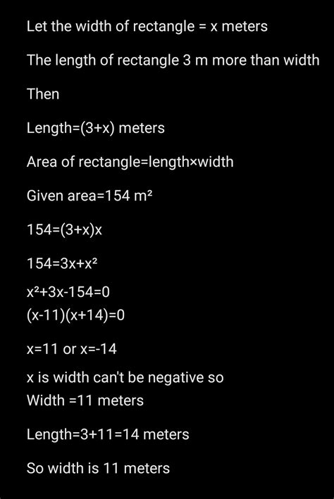 [solved] the length of a rectangle is 3 m longer than its width the area of course hero