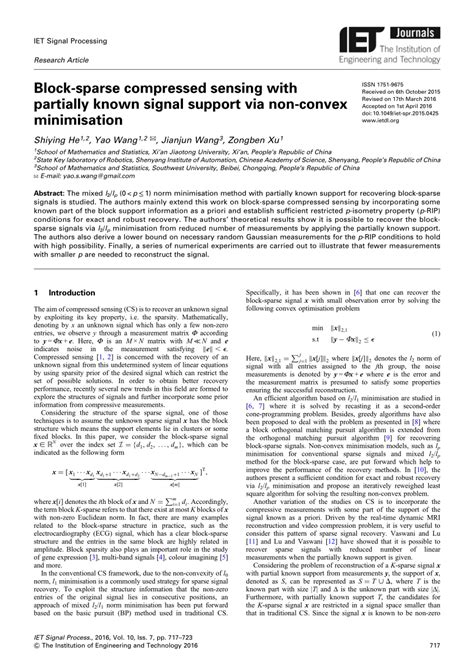 pdf block sparse compressed sensing with partially known signal support via non convex