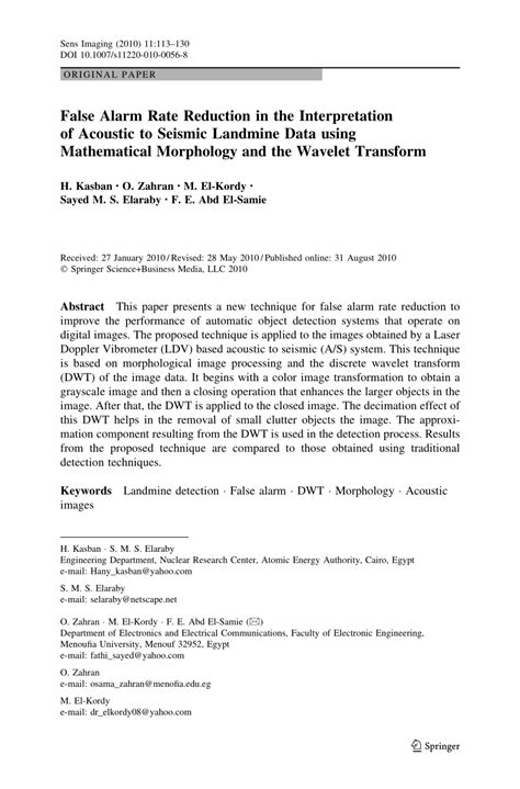 pdf false alarm rate reduction in the interpretation of acoustic to seismic landmine data