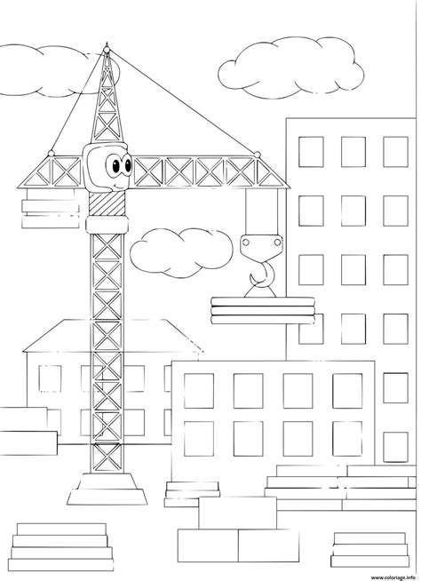 Coloriage Grue De Chantier Construction Tour Batiment Maison Dessin