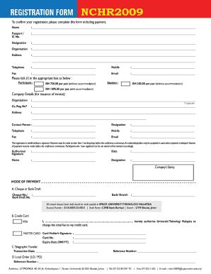 Fillable Online Seminar Spaceutm Edu REGISTRATION FORM NCHR2009