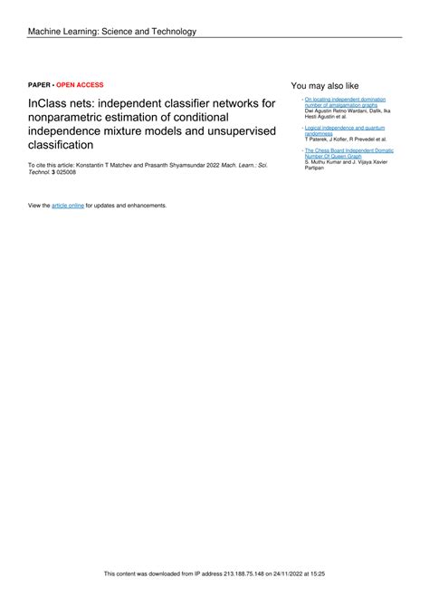 pdf inclass nets independent classifier networks for nonparametric estimation of conditional