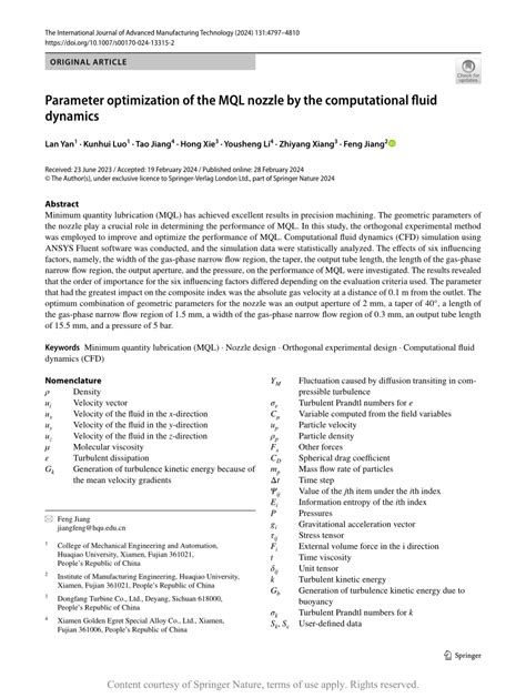 parameter optimization of the mql nozzle by the computational fluid dynamics