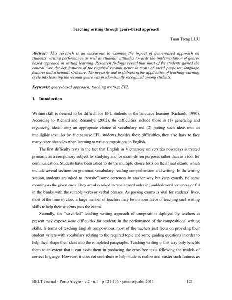 pdf teaching writing through genre based approach