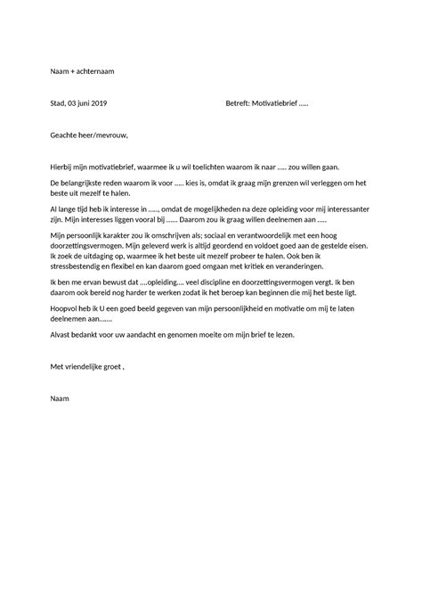 1 Sollicitatie Brief Naam Achternaam Stad 03 Juni 2019 Betreft
