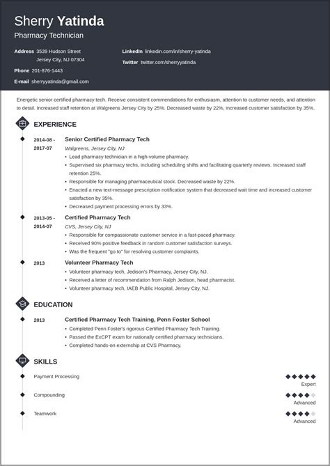 Resume Samples For Pharmacy Techs Resume Example Gallery
