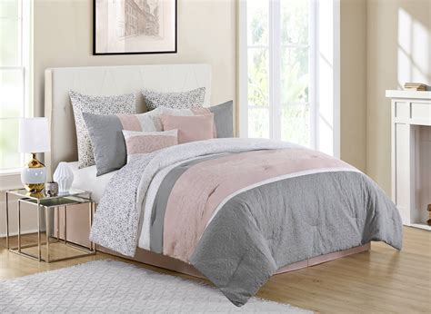 Vcny Home Blush Pink Cordelia Pieced 8 Piece Bedding Comforter Set Queen