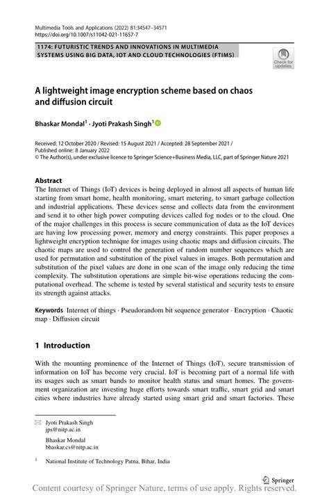 a lightweight image encryption scheme based on chaos and diffusion circuit request pdf