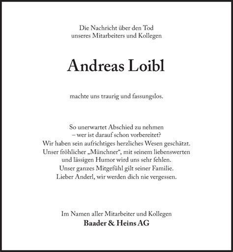 Traueranzeigen Von Andreas Loibl SZ Gedenken De