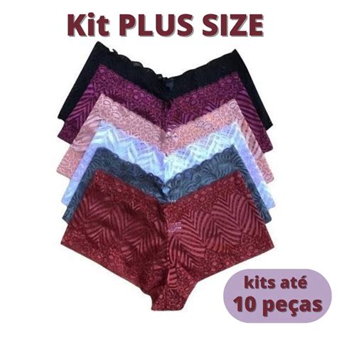 Kit Caleçon Plus Size 10 Cacinhas Shortinho de Renda Calesson