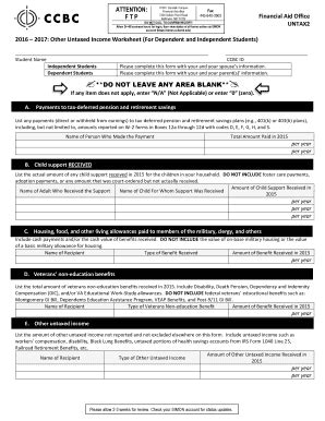 Fillable Online Towson Untaxed Income Worksheet PDF Fax Email Print