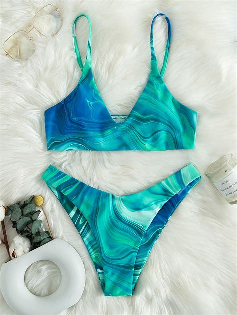SHEIN Swim Vcay Conjunto De Bikini Con Estampado Fluido Abstracto