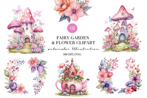 Watercolor Fairy Garden Clipart PNG Graphic By EssentiallyNomadic