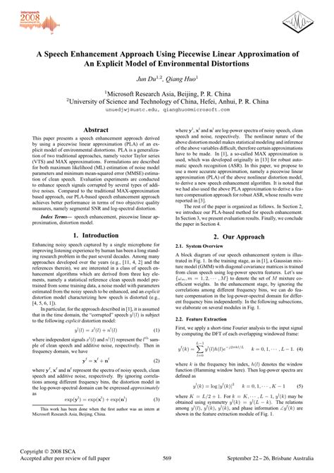 pdf a speech enhancement approach using piecewise linear approximation of an explicit model of