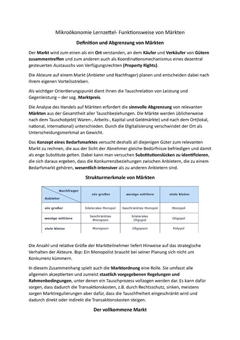 Mikroökonomie Lernzettel Nr 4 Mikroökonomie Lernzettel