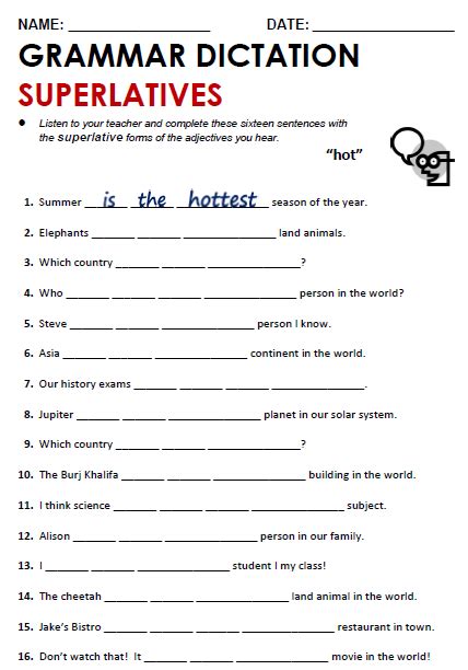 Esl Superlative Adjectives Worksheets
