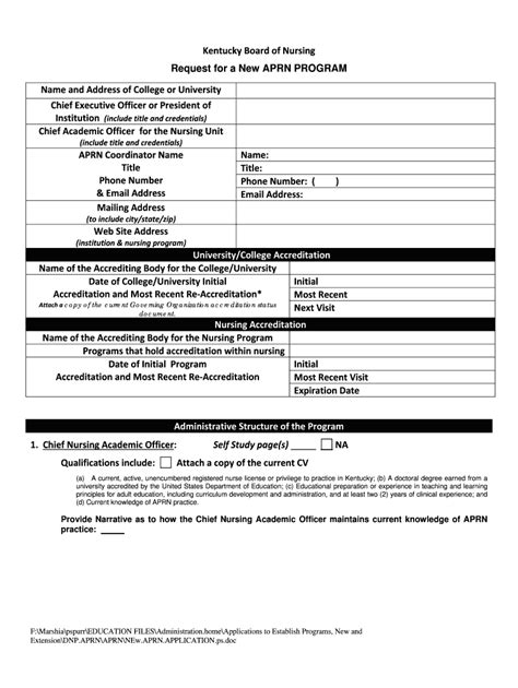 Fillable Online Kbn Ky Request For A New APRN PROGRAM Kentucky Kbn