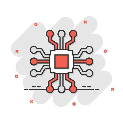 Computer Chip Icon In Comic Style Circuit Board Cartoon Vector