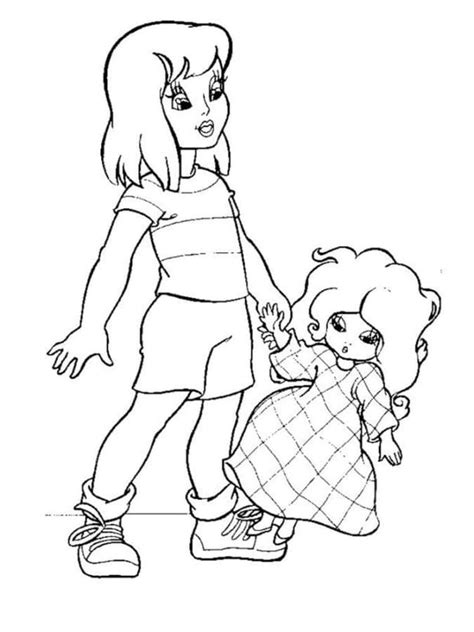 Coloriage Petite Fille et Poupée télécharger et imprimer gratuit sur