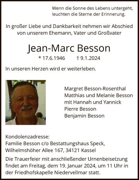 Traueranzeigen Von Jean Marc Besson Trauer HNA De