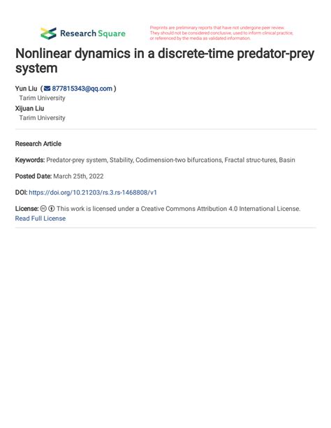 pdf nonlinear dynamics in a discrete time predator prey system