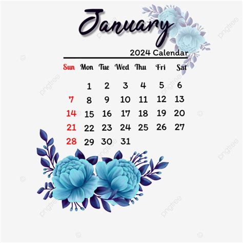 Calendário Janeiro 2024 Floral PNG Janeiro De 2024 Calendário De