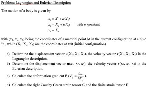 solved problem lagrangian and eulerian description the