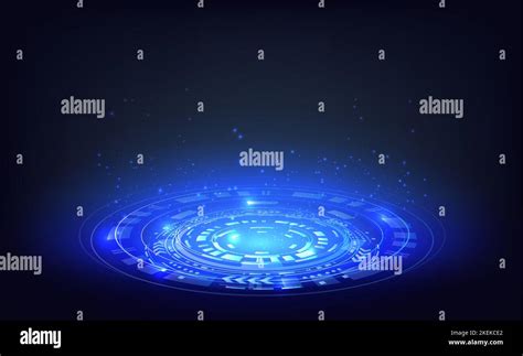 Futuristic Sci Fi Background Blue Circle Portal With Light Flares And