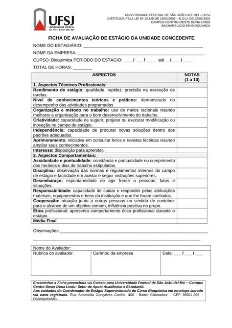PDF FICHA DE AVALIAÇÃO DE ESTÁGIO DA UNIDADE de Encaminhar a