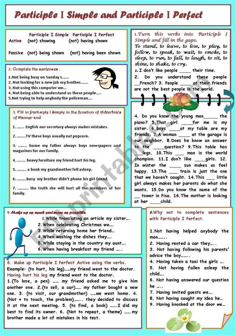 Participle I Simple And Participle I Perfect Exercises For Writing And Speaking A Key Esl