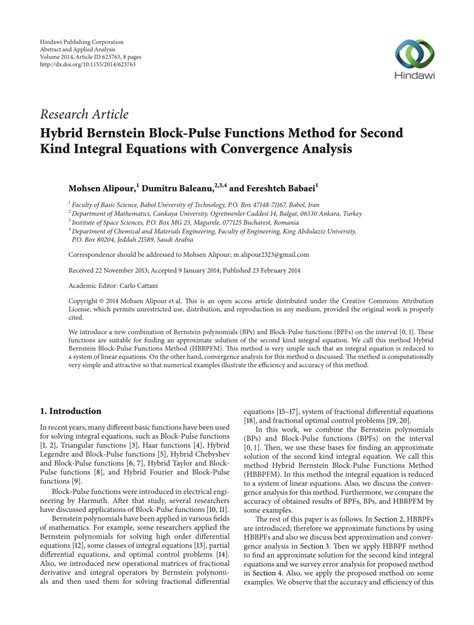 pdf hybrid bernstein block pulse functions method for second kind integral equations with