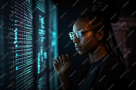 premium ai image african american black woman coder programmer using computer for coding