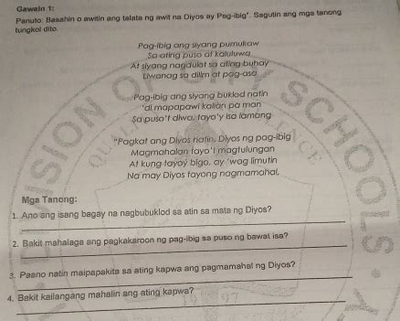 Solved Gawain 1 Panuto Basahin O Awitin Ang Talata Ng Awit Na Diyos