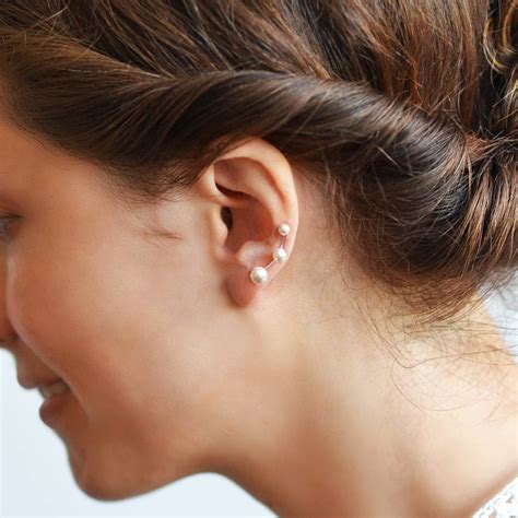 Sterling Silver Three Pearl Ear Climbers By Martha Jackson Sterling Silver