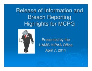 Fillable Online Hipaa Uams Release Of Information And Breach Reporting