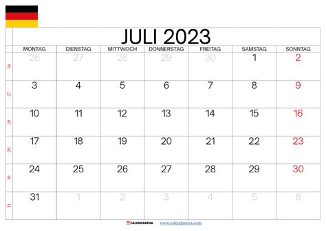 Kalender Juli 2023 Deutschland Zum Ausdrucken