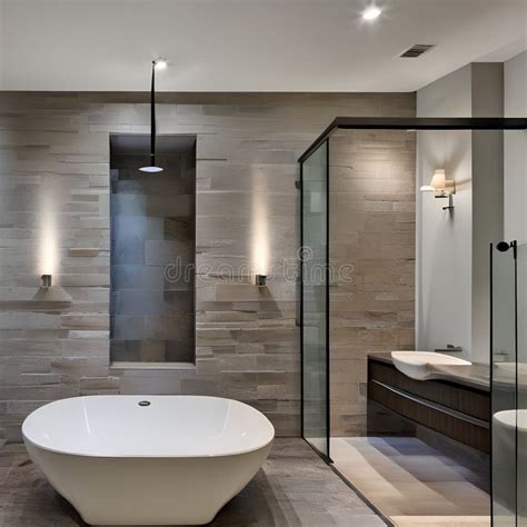 A Spa Like Bathroom With A Freestanding Bathtub A Rainfall Shower And