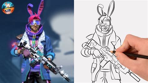 FREE FIRE DRAWING PUNKSTAR BUNNY BUNDLE HOW TO DRAW FREE FIRE FF