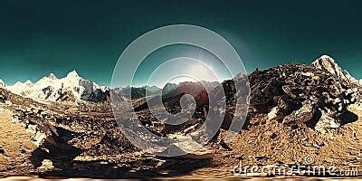 360 Vr Panoramic View Of Sunset Over Kala Patthar Mount Everest And