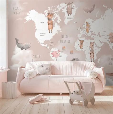 Papier Peint Carte Des Enfants Du Monde Du Rose Nr U74511 Magasin En