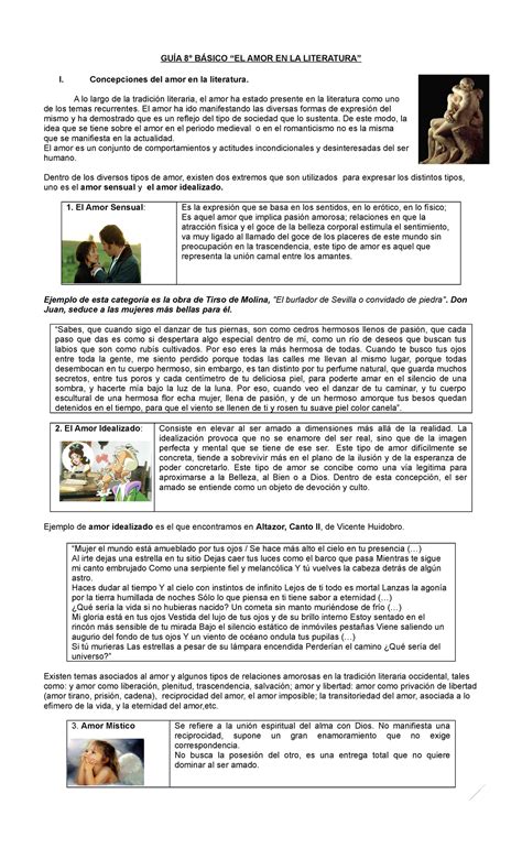 Guia Octavo Tipos de Amor GUÍA 8 BÁSICO EL AMOR EN LA LITERATURA I