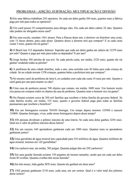 Atividades Sobre As Quatro Operações BRAINCP