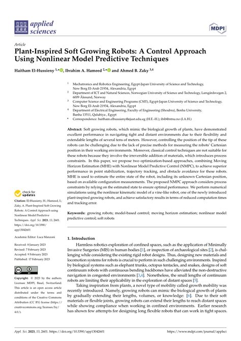pdf plant inspired soft growing robots a control approach using nonlinear model predictive