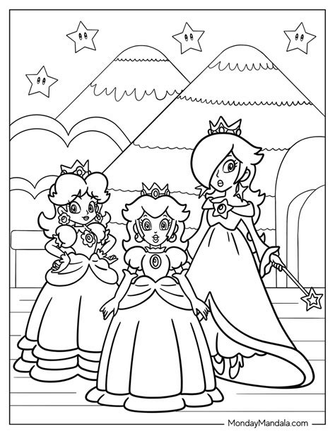 Princess Peach Daisy Rosalina Coloring Page Free Printable Co NBKomputer