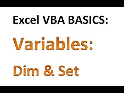 Excel VBA Basics 9 Declaring Variables With DIM And Using SET To
