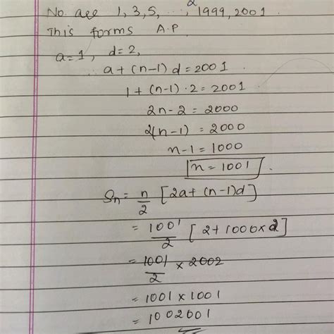 find the sum of odd integers from 1 to 2001