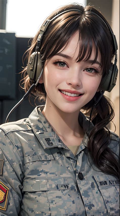 Arafed Woman In Uniform With Headphones And A Microphone Seaart Ai
