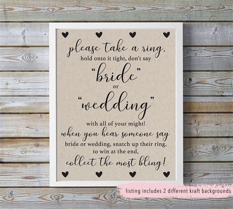 Don T Say Bride Or Wedding Game Take A Ring Game Etsy