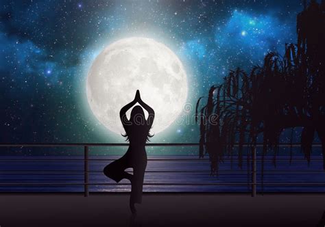 Meditação Em Uma Ponte Que Olha O Céu Da Meia noite Estrelas E Lua