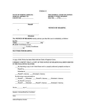 Fillable Online Nccourts FORM 2 STATE OF NORTH CAROLINA JUDICIAL